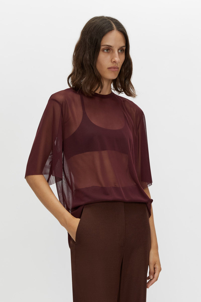 Enigma Sheer Top in Burgandy Red - CAMILLA AND MARC® C&M